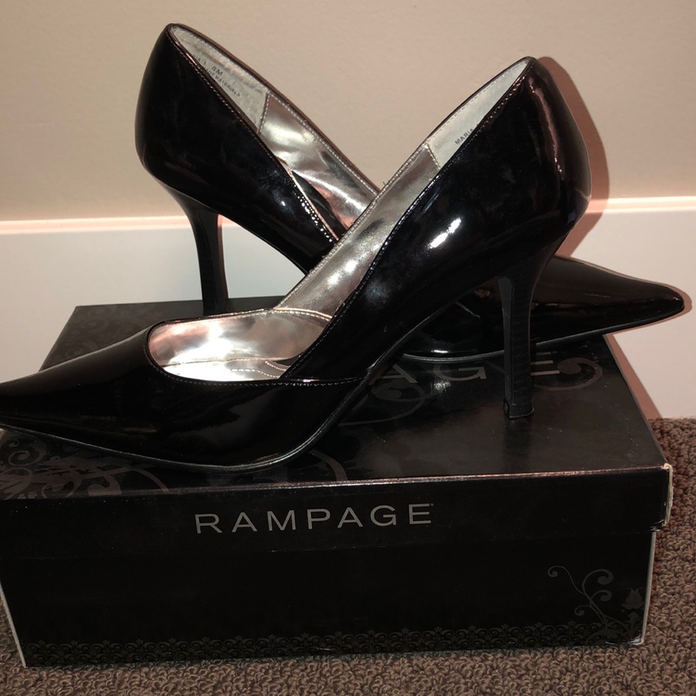Rampage- Black Patent Pointy Toe Heels - Gem